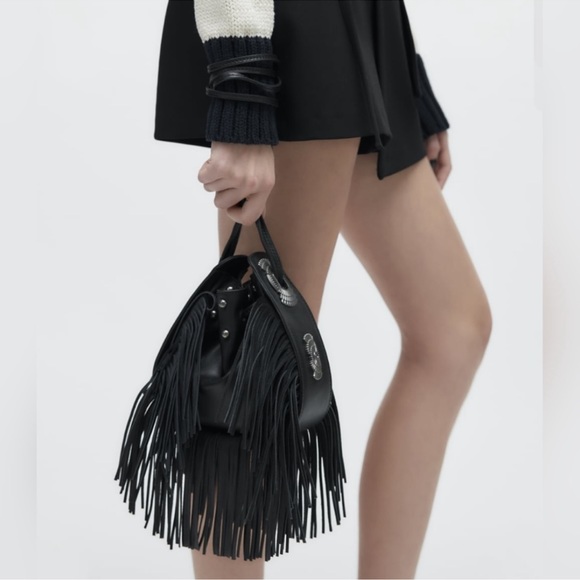 Zara | Bags | Zara Fringed Leather Bucket Bag | Poshmark